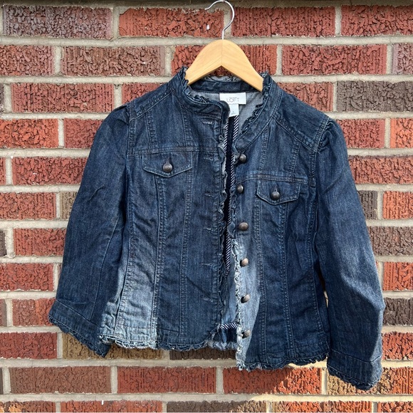 LOFT | Jackets & Coats | Loft Dark Navy Blue Lettuce Trim Denim ...